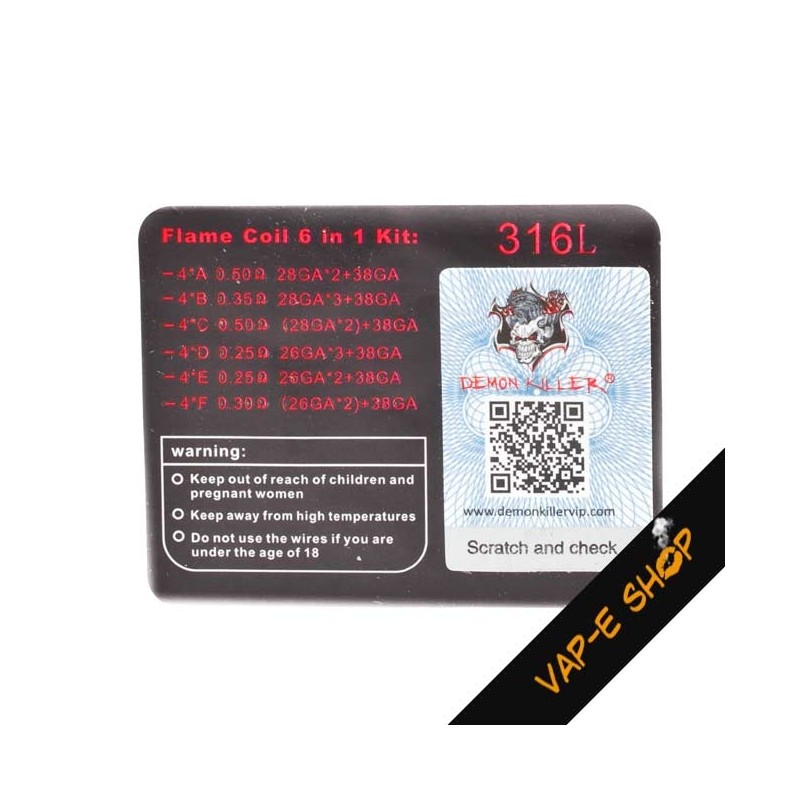 Demon Killer 316L Flame Coil 6 en 1, 24 résistances préfabriquées